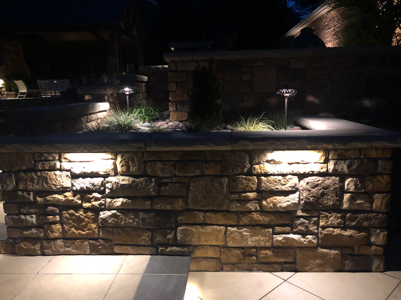 Landscape Lighting with Retaining Wall - Premier Landscape & Design